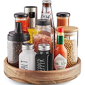 9" Lazy Susan Turntable Organizer for Cabinet, Acacia Wood Lazy Susan for Cabinet Table Pantry Kitchen Countertop Cupboard or Bathroom Organization, Kitchen Turntable Storage Container