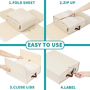 BettMorrow 6 Pack Bed Sheet Organizers and Storage (Queen & King Size) Sheet Organizers for Linen Closet Under bed Storage Sheets Set Organizers with Handle Window Foldable Bedding Storage Box Beige