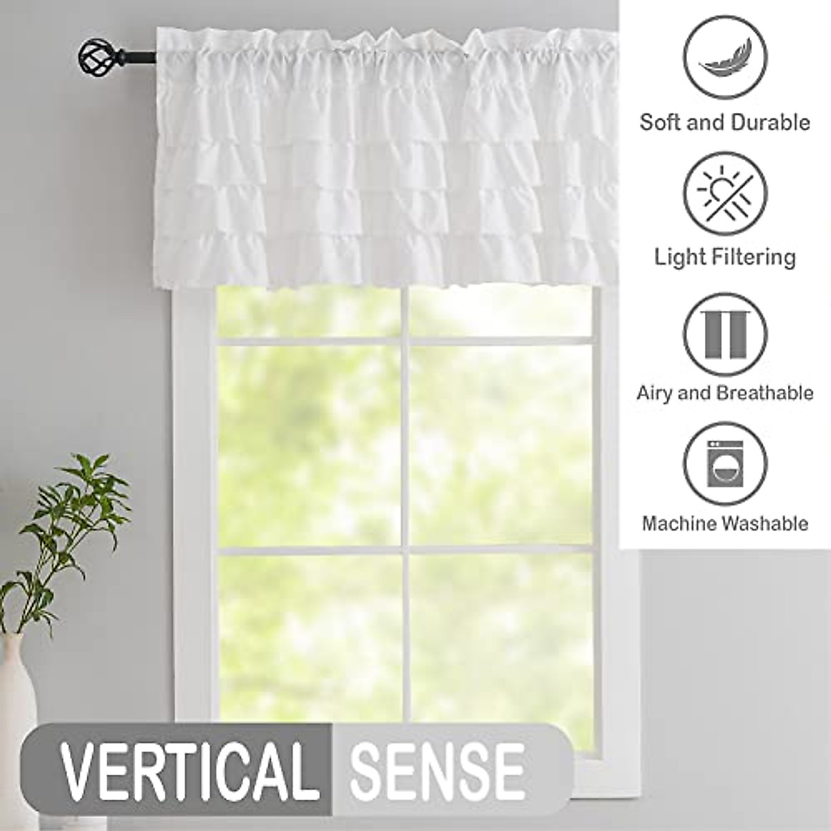 WestWeir White Ruffle Kitchen Valances for Windows- Valance Curtain for Living Room,Farmhouse Decor 50 w x 18 inch Length 1 Panel