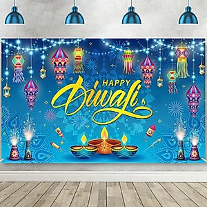 Happy Diwali Backdrop Banner Decorations 73*43 Inch Happy Diwali Banner Rangoli Lantern Photography Deepavali Photography Background for Outdoor Home Indian Festival of Lights Party Supplies(Vibrant)