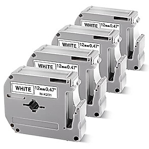 COLORWING M-K231 Replacement for Brother P Touch M Tape M-K231s MK231 M231 for Brother PTouch PT-M95 PT-90 PT-70 PT-65 PT-85 Label Maker Refills, 12mm 0.47inch White, 4-Pack