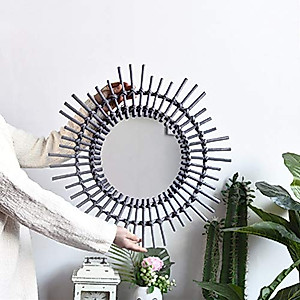 shuaiguo Rattan Makeup Mirror, Bohemian Wall Hanging Decorative Mirror, Entryway Wall- Mounted Mirror for Living Room Mirrors (Color : Dark Grey)