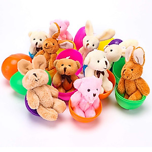 NEWBEA 12 Pack Prefilled Easter Eggs with Stuffed Animals,3.15" Plastic Easter Eggs Filled with Toys,Perfect for Easter Eggs Hunt