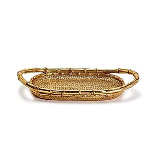 Two's Company Golden Faux Bamboo All-Purpose Tray with Basket Weave Pattern