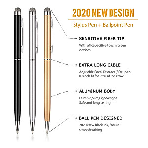 Outus 12 Pieces Stylus Pens for Touch Screens, Retractable Fiber Tip 2 in 1 Capacitive Stylus Ballpoint Pen Compatible with iPad iPhone Tablets Samsung All Universal Touch Screen Devices