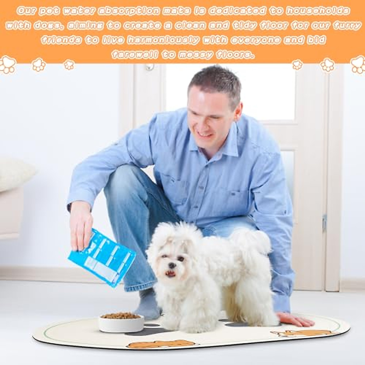 QDAN Waterproof Dog Food Mat-Absorbent Mat for Dog and Cat Bowls, 19"x12"Dog Mat for Food and Water, Pet Mats for Floor Waterproof - Dog Water Bowl Mat for Messy Drinkers