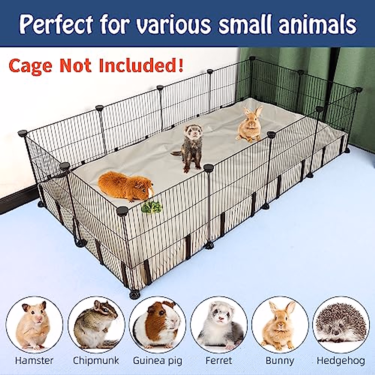 FHTONGE 55.9x28 Guinea Pig Cage Bottom Tarp for C&C Cage Panel, Waterproof Guinea Pig Cage Liner Base Washable Small Animal Cage Bedding for Hamster Chinchilla Hedgehog Ferret Rabbit Habitat(No Cage)