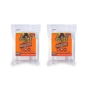 Gorilla Hot Glue Sticks, Full Size, 4" Long x .43" Diameter, 30 Count, Clear, (Pack of 2)