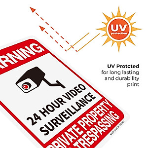 Video Surveillance 2 Pack Private Property No Trespassing Signs, CCTV Security Camera, 10x7 in Heavy 0.40 Aluminum, UV Protected, Business, Driveway Alert (Style 1 10X7 2 Pack)