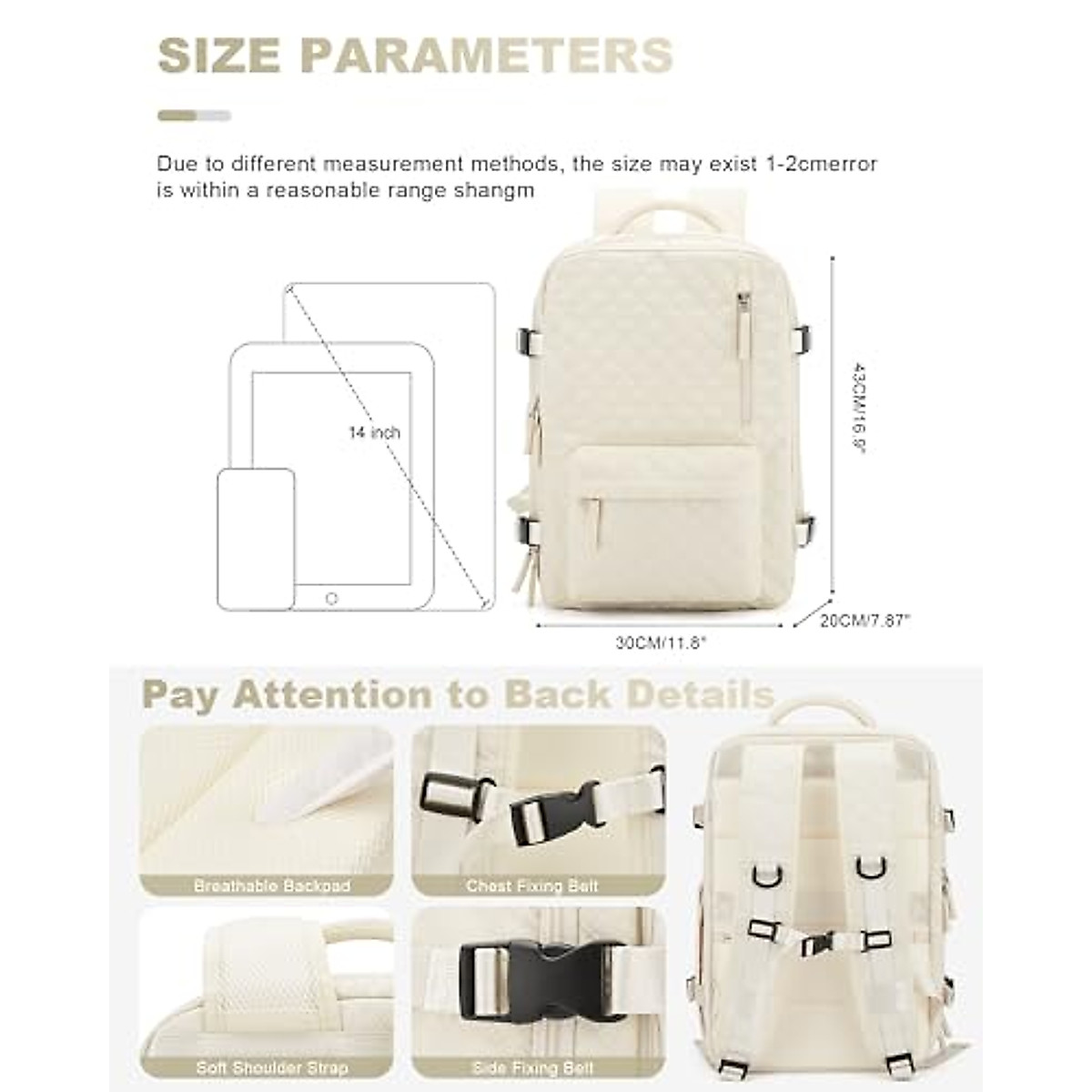 livbote Travel Backpack for Women, Large Carry on Backpack Flight Approved with Shoe Compartment & USB Charging Port, Waterproof Casual Daypack Work Business Backpacks Mochila de viaje, Beige