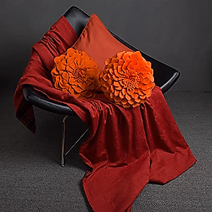 JWH Handmade 3D Flower Throw Pillow Covers Aesthetic Decorative Round Cushion Floral Accent Pillow Cases Velvet Pillowcase Living Room Bed Couch Bedroom 14 Inch Orange