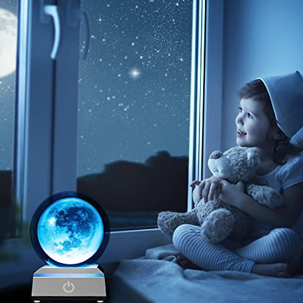 PODOI 3D Moon Crystal Ball, Birthday Christmas Astronomy Gifts for Kids, Gifts for Space Lovers, Presents for Children