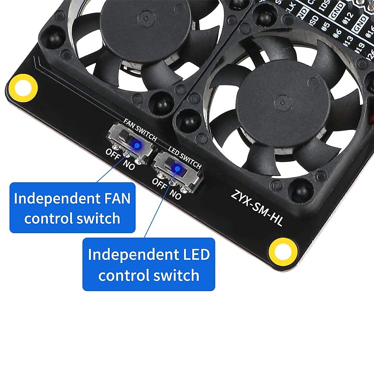 Raspberry Pi 4B Dual Cooling Fans and Automatic Discoloration LED, Raspberry Pi GPIO Expansion Board for Raspberry Pi 4B / 3B+ / 3B / 3A+