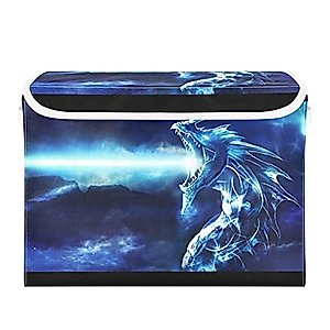 Kigai Storage Basket Artistic Blue Angry Dragon Storage Boxes with Lids and Handle, Large Storage Cube Bin Collapsible for Shelves Closet Bedroom Living Room, 16.5x12.6x11.8 In