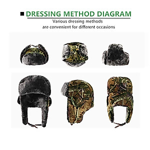 UOUDIO Ushanka Men's Winter Hat with Ear Flaps and Faux Fur Inner - Camo Camouflage Russian Trooper Trapper Hat Hunting Skiing Hat for Men Women