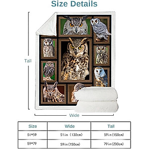 Owls Gifts for Women Men, Owl Decor Blanket 50''x60'', Owls Print Fleece Throw Blanket, Owl Gifts for Owl Lovers, Owl Throw Blanket for Bed Couch Living Room Home Decor, Just a Girl Who Loves Owls