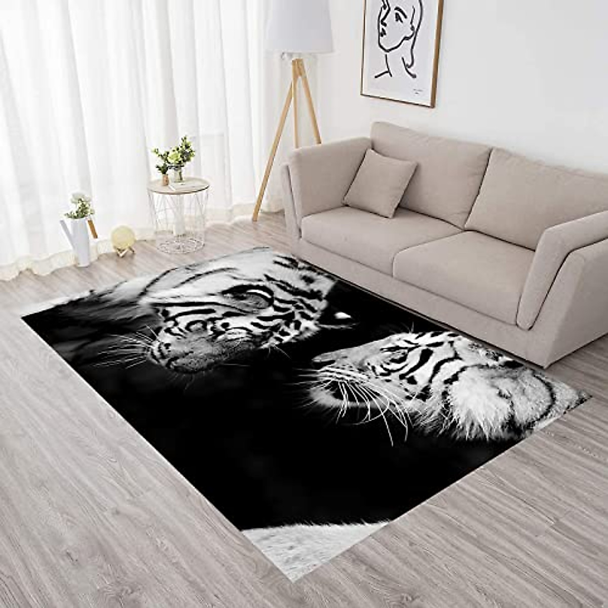 LGGQQW Black White Tigers Area Rug Home Decor