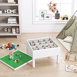 UTEX 3 in 1 Kids Activity Table with Storage, Kids Construction Play Table Compatible with Lego and Duplo Bricks, Chess Table for Building Block, Chess Gaming,Drawing, Crafts