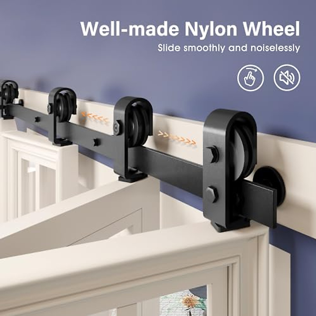 FINOSEN 46 inch Bifold Barn Door Hardware Track Kit for Two 21 inch Closet Doors,Top Mount Sliding System,Heavy Duty Roller,Smoothly and Quietly,Black(Bifold Door Not Included)