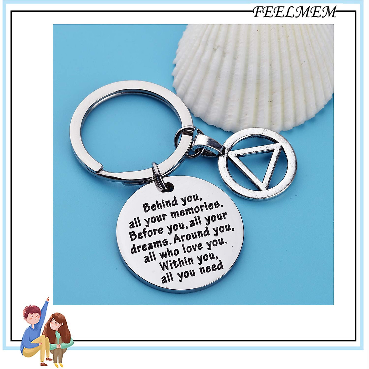 FEELMEM Sobriety Gift Keychain Addiction Recovery Gift AA Alcoholics Anonymous Warrior Recovery Gift New Beginnings Gift（silver