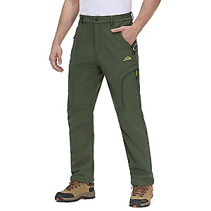 MAGCOMSEN Hiking Pants Mens Winter Pants Thick Pants Camping Pants Fleece Lined Pants Snow Pants Men Green