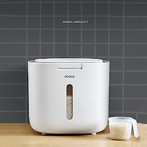 Benshukam Rice Storage Container, Food Container, Dry Food Storage, Pet Food Dispenser, 20 Lbs/ 320oz Large Storage Bin with Lid, for Grain Cereal Soybean Corn, Cat Food, Coffee, Flour (Grey)