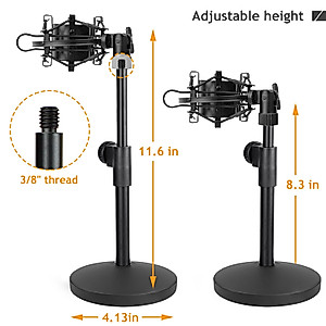 AT2020 Desktop Microphone Stand, Adjustable Table Mic Stand with Mic Shock Mount for Audio Technica AT2020 AT2020USB+ AT2035 ATR2500 Condenser Studio Microphone by Frgyee