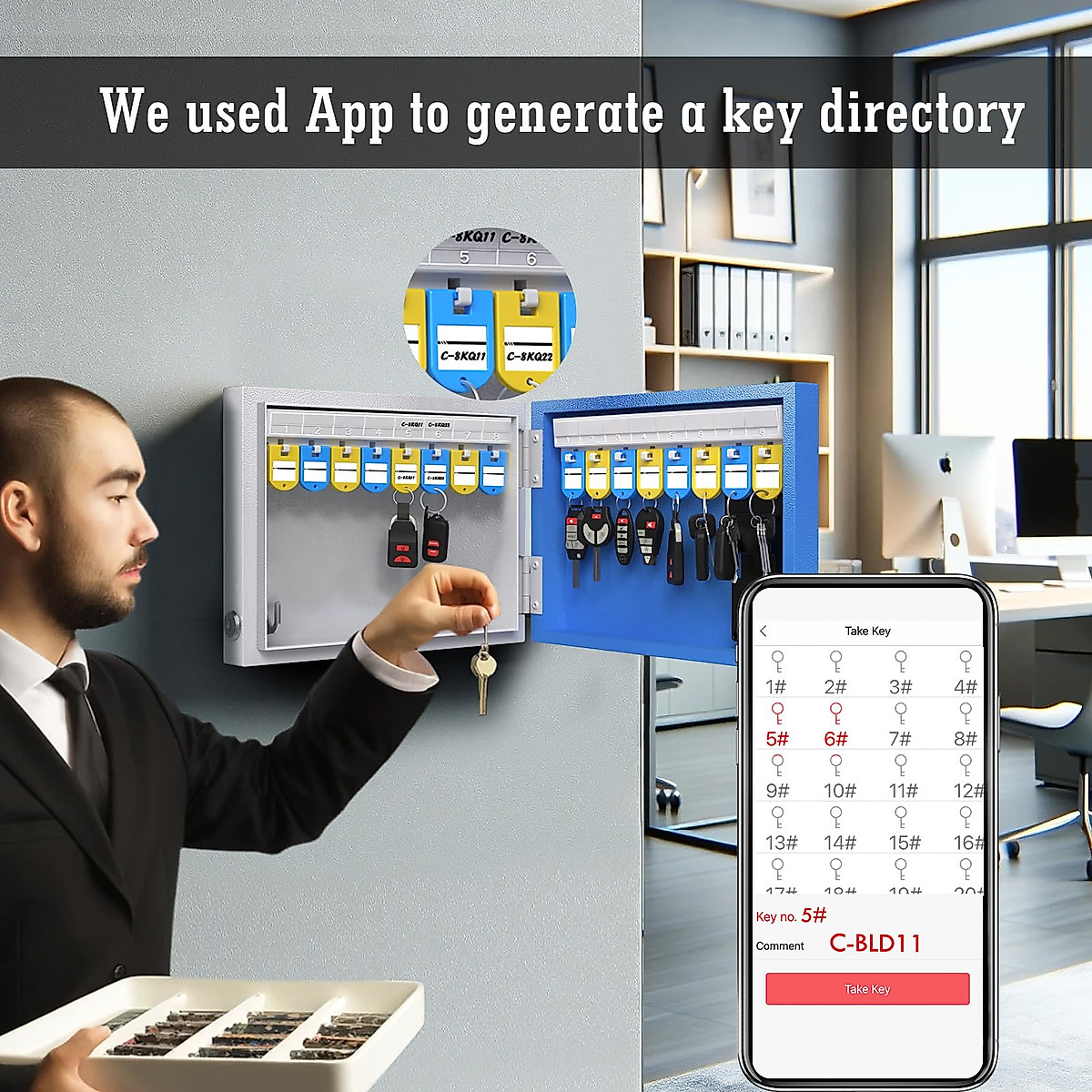 DiDiHere 16 Key Lock Box, Key Cabinet Wall Mount, Smart Key Safe Lockbox Holder for Valets, Hotels, Car, House Keys, 4-Ways Unlocking, Key Organizer Security Storage