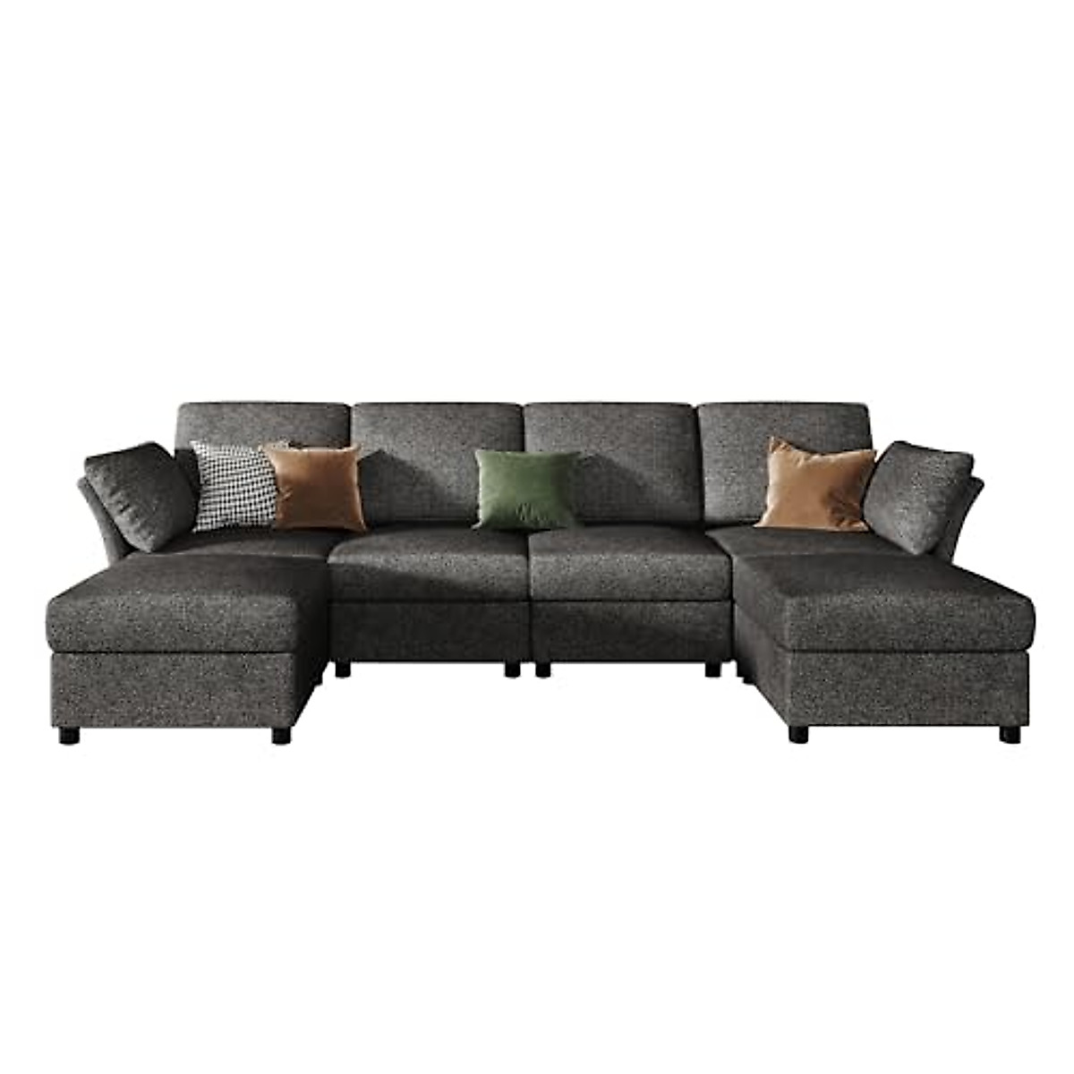 VanAcc Sectional Couch, Modular Sectional Sofa, 6 Seats Sofa- U Shaped sectional with Ottomans, Reversible Sofa Couch for Living Room, Grey Chenille