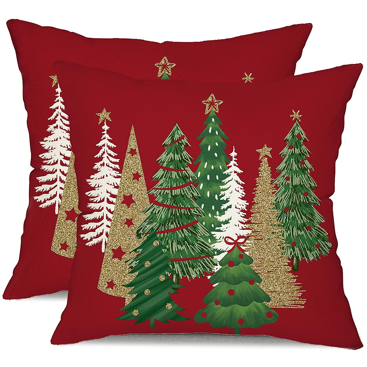 DFXSZ Christmas Pillow Covers 18x18 Inch Set of 2 Christmas Tree Decorative Red Throw Pillows Winter Christmas Decor for Home Couch 50C