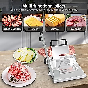 Waatfeet Manual Frozen Meat Slicer,Upgraded stainless steel cutter for beef and mutton rolls,Includes 2 removable blades,a pair of gloves,and meat roll bags, Ideal for home hot pot and BBQ
