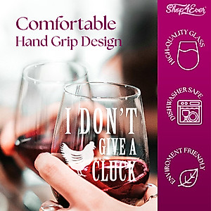 shop4ever I Don't Give A Cluck Funny Chicken Laser Engraved Stemless Wine Glass 15 oz. Gifts for Animal Farm Lovers