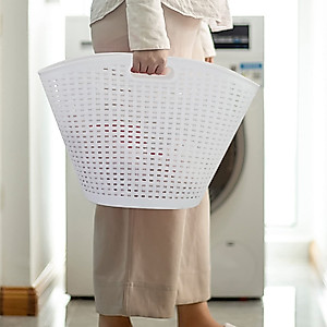 Dehouse Round Plastic Laundry Baskets, White Clothes Hamper, Pack of 6