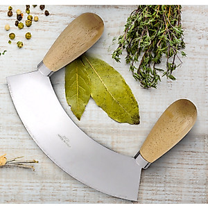 Fantes Mezzaluna Rocking Chopper, Stainless Steel Blade with Beechwood Handles, 9.5-Inch Blade, The Italian Market Original since 1906
