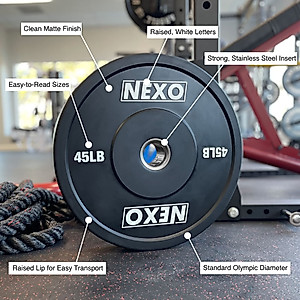 NEXO 45LB Rubber Olympic Bumper Plate Pair - Premium Matte Black Finish 2x 45LB Cross Training Weight Plates