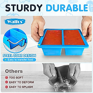 Walfos Silicone Freezer Tray with Lid - 1.5Cup Silicone Food Freezer Tray - Soup, Sauce, leftovers, Homemade Meal Prep Freezing Kitchen Storage Containers - 4pcs-blue