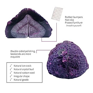 Geode Bookends Agate Decor Book Ends Unique Crystal bookend Dyed Purple for Home Decorative 1 Pair 4-5 Lbs