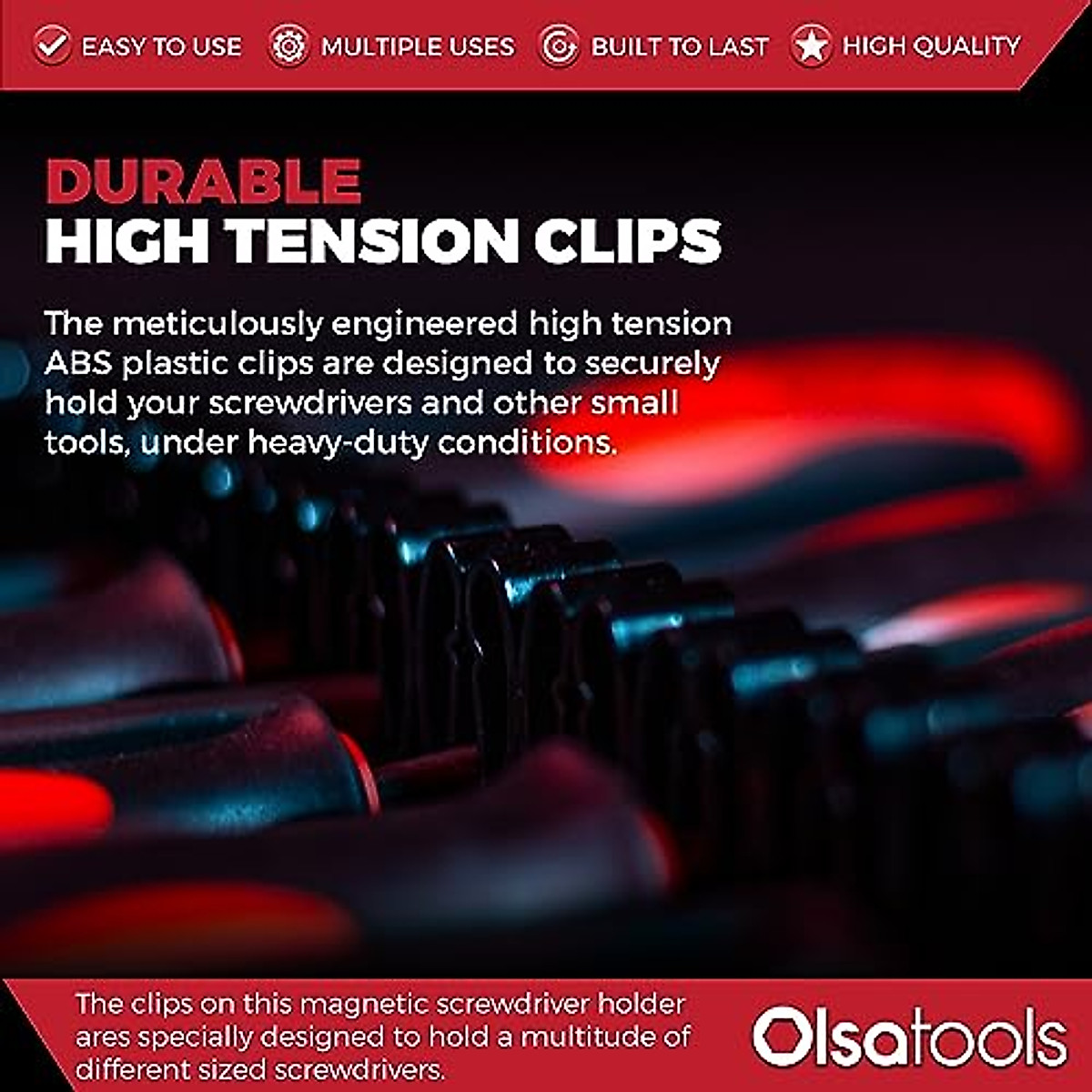Olsa Tools Magnetic Screwdriver Organizer | Professional Quality Tool Holder | Fits up to 16 Screwdrivers | Red