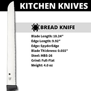 Spyderco Lightweight Kitchen Bread Knife with 10.25" MBS-26 Stainless Steel Blade and Black Polypropylene Handle - SpyderEdge - K01SBK