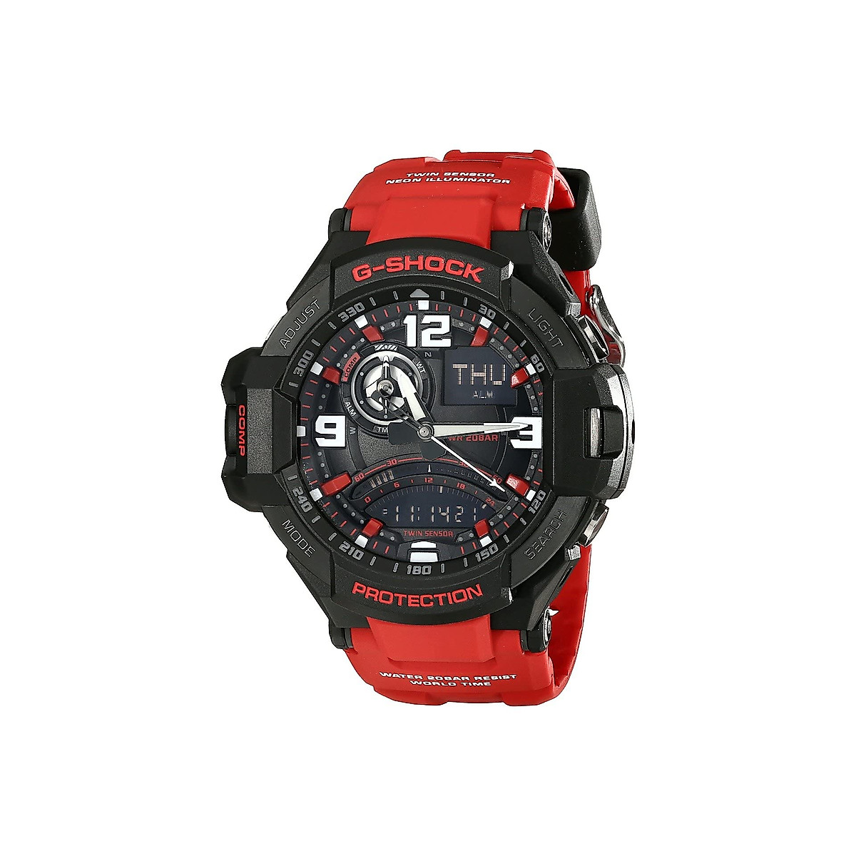 Casio G-Shock Aviation Black Dial Red Resin Quartz Men's Watch GA1000-4B