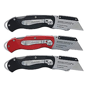 Folding Sure-Grip Lock Back Utility Knives Multi Pack (3 Piece Set: 3 x Husky Knives w/Blades) (Colors Vary) (Multi Pack)