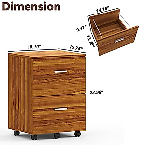 Maxtown 2 Drawer Mobile File Cabinet, Mobile lateral File Cabinet with Storage, Wood Filing Cabinet Under Desk, Printer Stand with Rolling, Teak