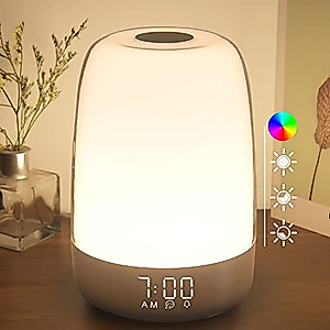 winshine Touch Wake Up Night Light with Sunrise Simulation Alarm Clock, 3 Ways Dimmable Warm White Bedside Lamp for Kid Bedrooms RGB Ambient Table Nightstand Light,Sleep Aid Snooze Timer Mode