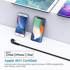 3Pack 90 Degree iPhone Charger 10ft, Apple MFi Certified 10 Feet Lightning Cord Long, Nylon Right Angle 10 Foot Apple iPhone Charging Cable for Apple iPhone 13/12/11/11Pro/11Max/XS/XR /8/7/6S/SE/6/5
