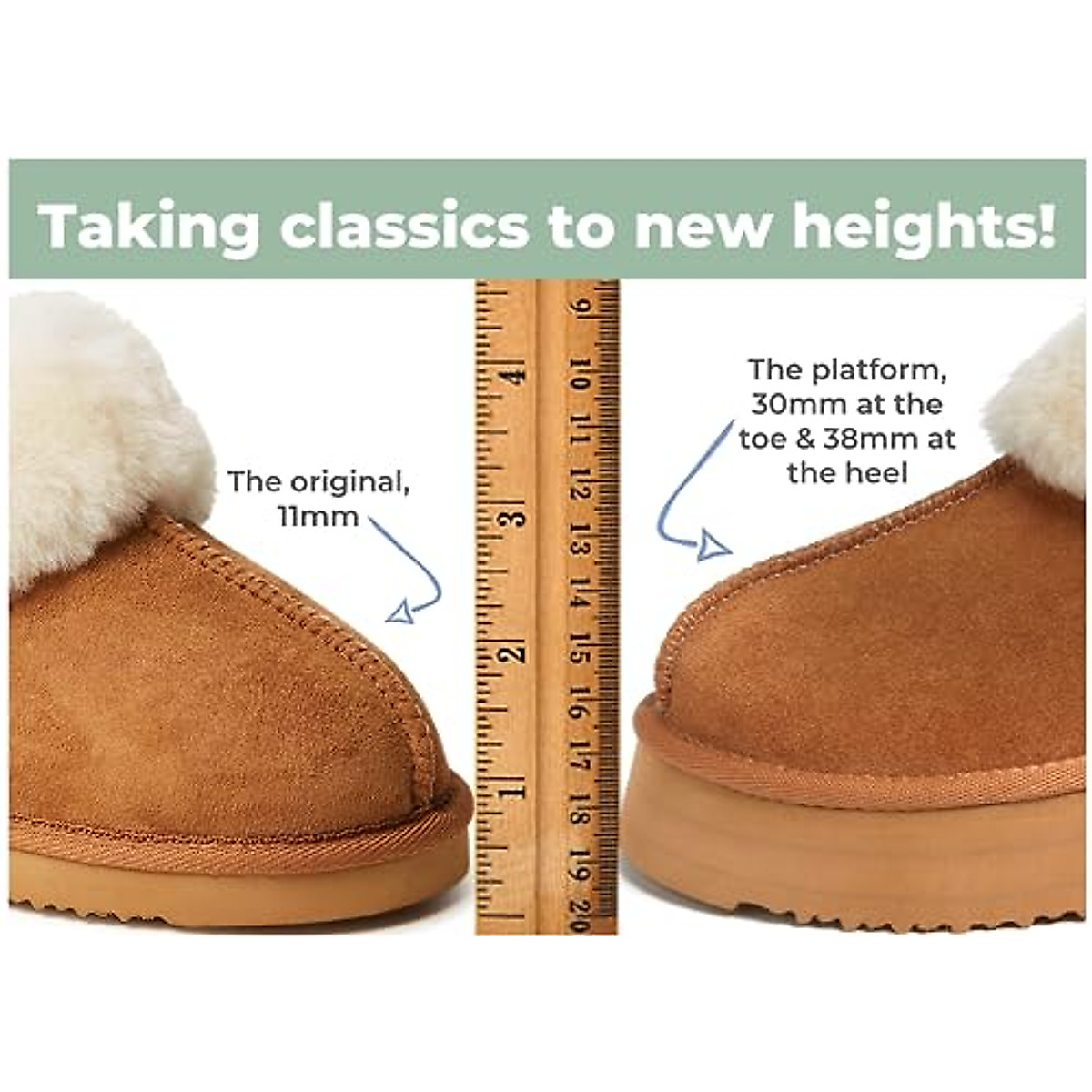 Dearfoams Women's Fireside Sydney Shearling Fur Indoor/Outdoor Scuff Slipper with Wide Widths, Chestnut Platform, 9