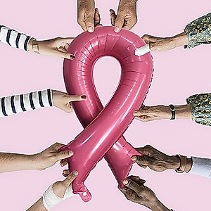 42 Inches Big Pink Ribbon Foil Balloons Breast Cancer Awareness Party Decorations, Pink Breast Awareness Party Supplies (8 Packs)
