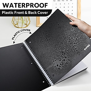 SUNEE 5 Subject Notebook College Ruled - 300 Pages, 8.2"x10.8", Spiral Lined Notebook with 5 Pocket Colored Dividers, 3-Hole Punched Paper, Black Notebooks for School Supplies, Home & Office, Writing Journal