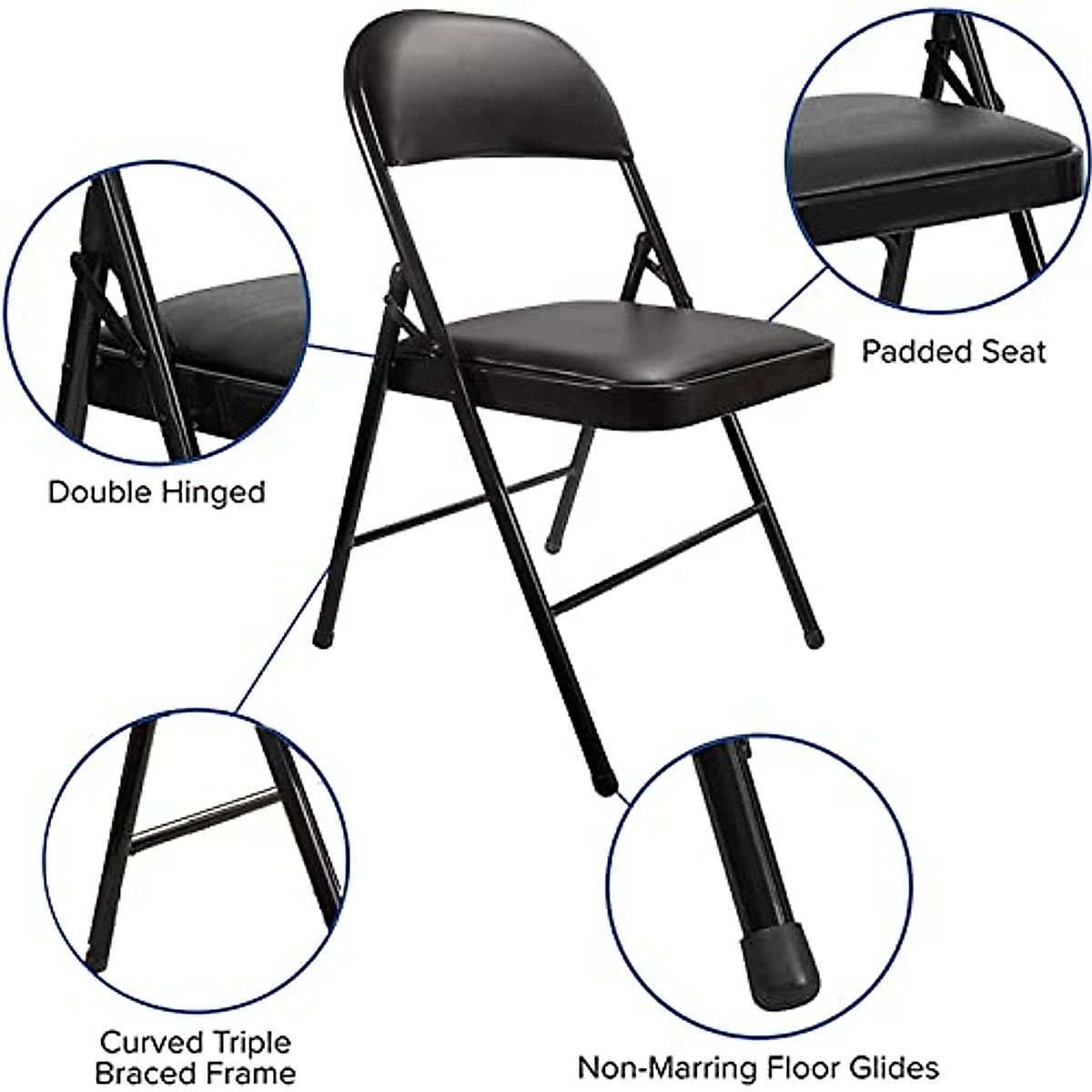 SKONYON Folding Chairs with Padded Seats Black Foldable Chair for Outdoor & Indoor use, 330lbs Capacity, 6 Pack