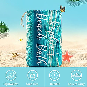 Zookao Personalized Beach Towels Ocean Waves & Sand, Personalized Gifts Custom Gifts for Men,35'' x 72'' Microfiber Absorbent Quick Dry Personalized Beach Towels with Travel Bag