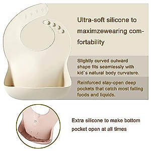 PandaEar 2 Pack Silicone Baby Bibs for Girls, Waterproof Silicone Bibs with Food Catcher, Thick Adjustable Toddler Bibs Baby Food Bibs for Eating, Soft, Non Messy (Pink Tawny)